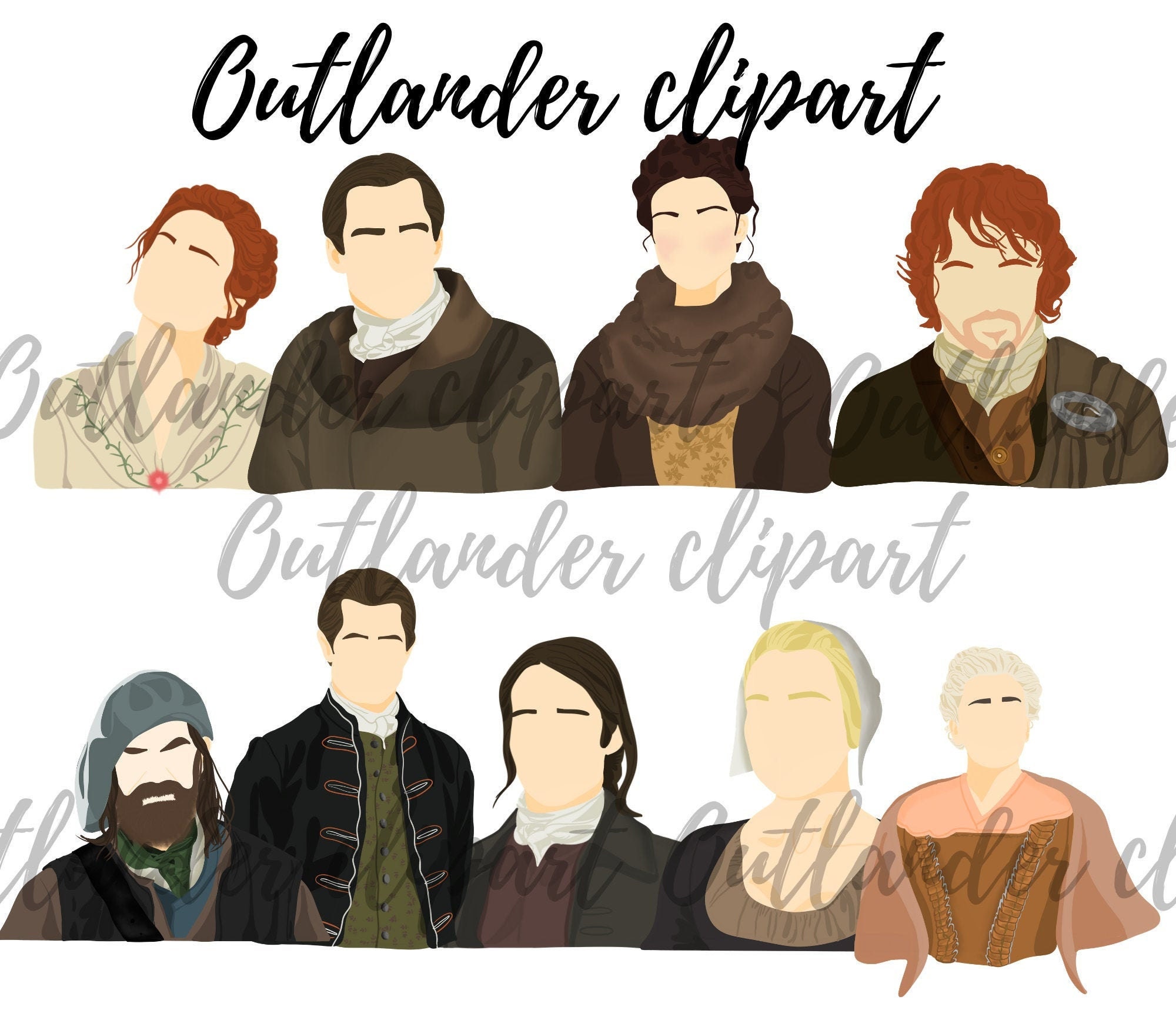 Outlander Clipart Jamie and Claire Fraser Clip Art. - Etsy UK