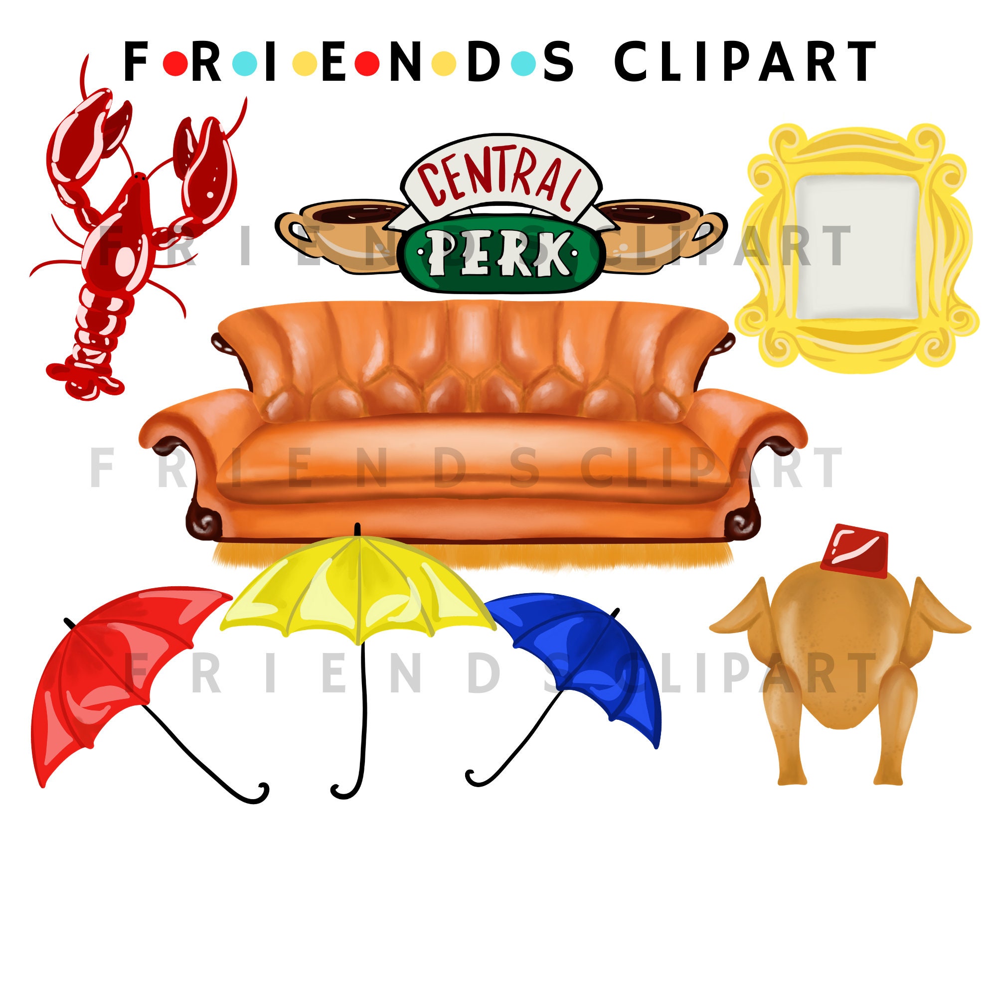 Friends TV Show Clipart Bundle: Central Perk, Characters (17 Pngs ...