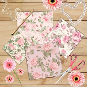 Pink Vintage Rose Digital Paper, Pink Rose Background - Etsy