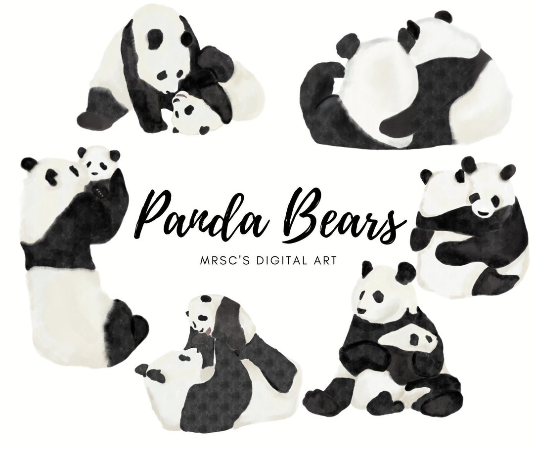 Watercolor Panda Bears Clipart: Mother & Baby Pandas (digital Download ...