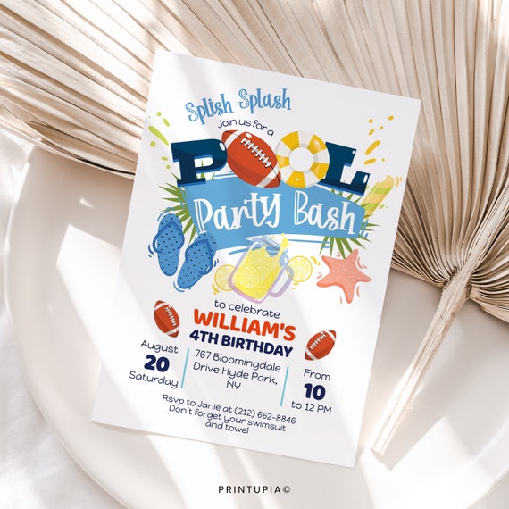 Editable Football Pool Party Invitation Sports Summer Pool | Etsy