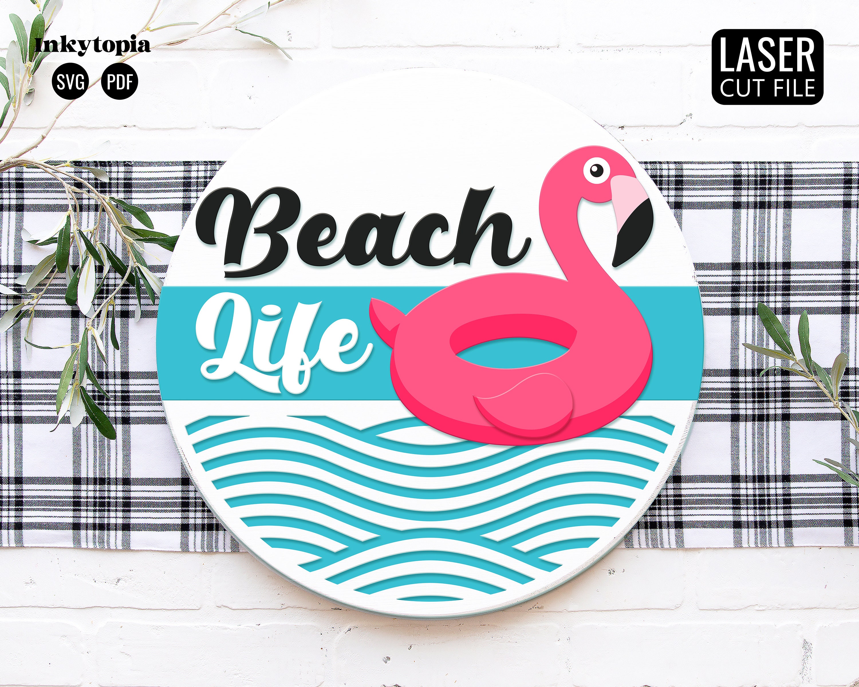 Beach Life SVG Flamingo Float SVG PDF Round Wood Sign for - Etsy