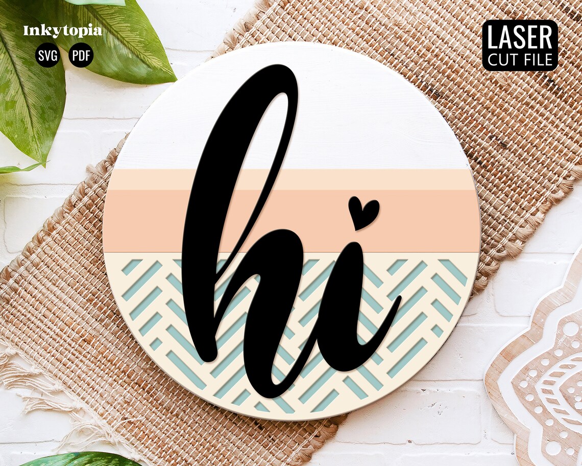 Round Hi Sign SVG Boho Pattern SVG Circle Wood Sign for - Etsy
