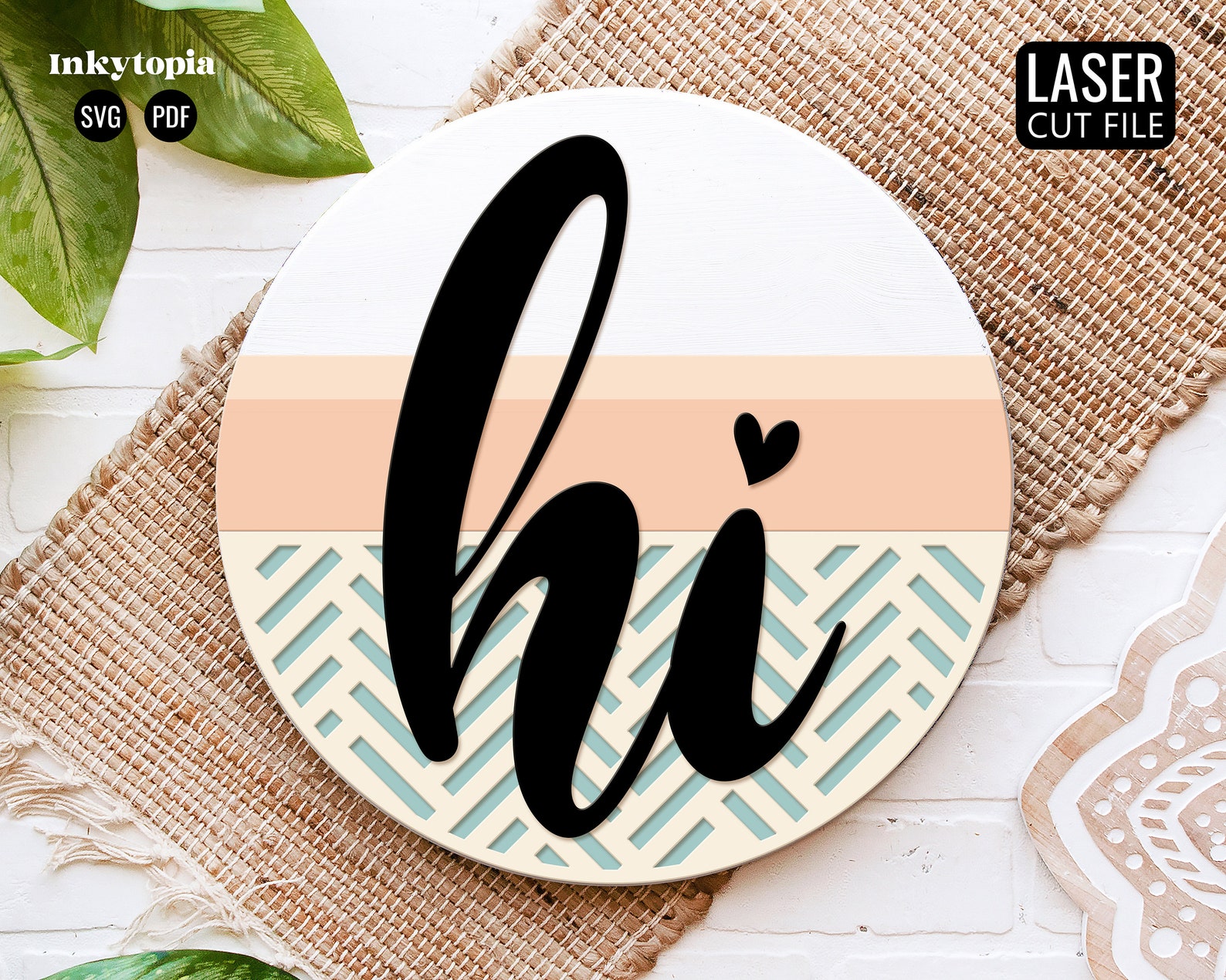 Round Hi Sign SVG Boho Pattern SVG Circle Wood Sign for - Etsy