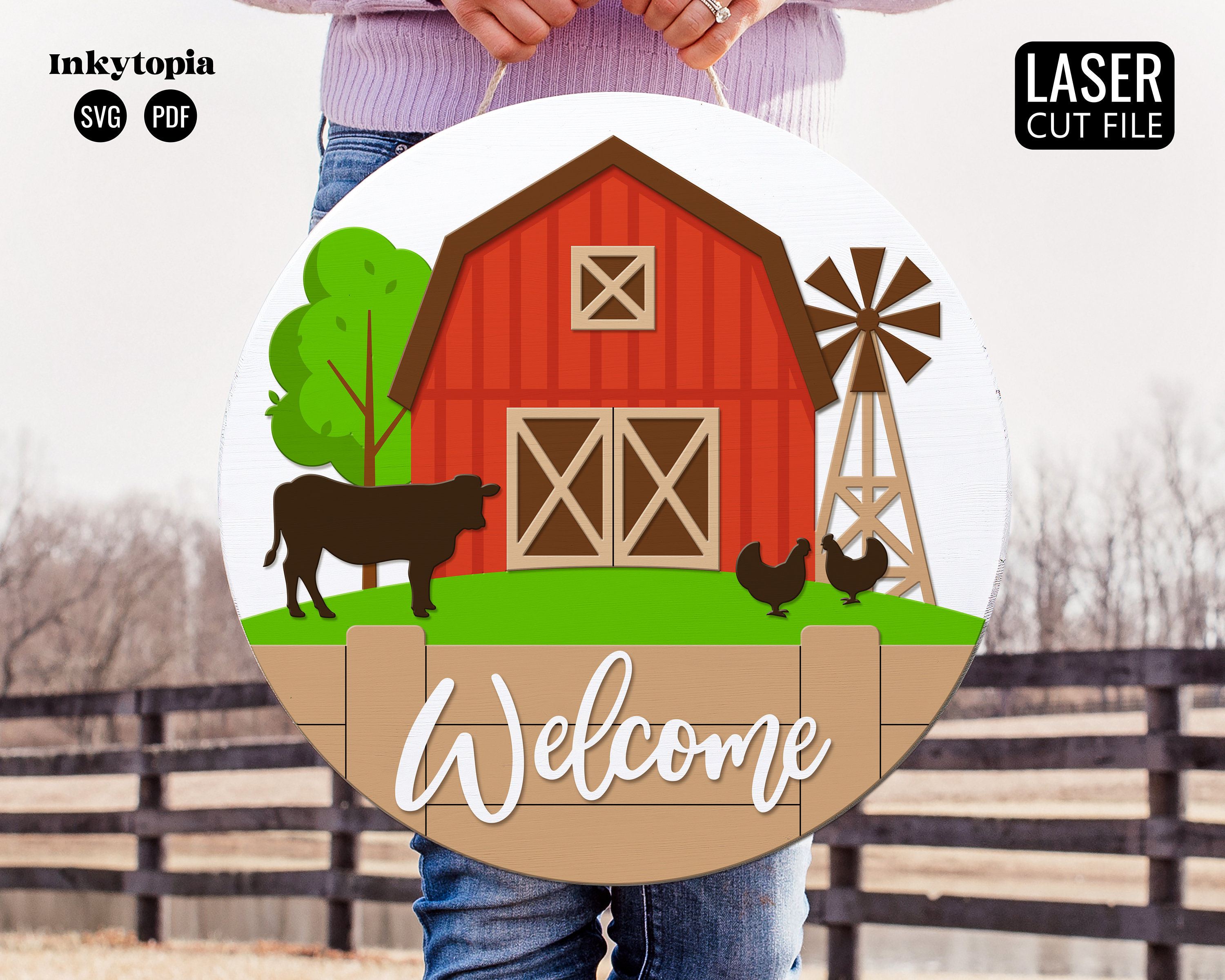 Farm SVG Farmhouse Sign SVG Layered Round Welcome Sign - Etsy