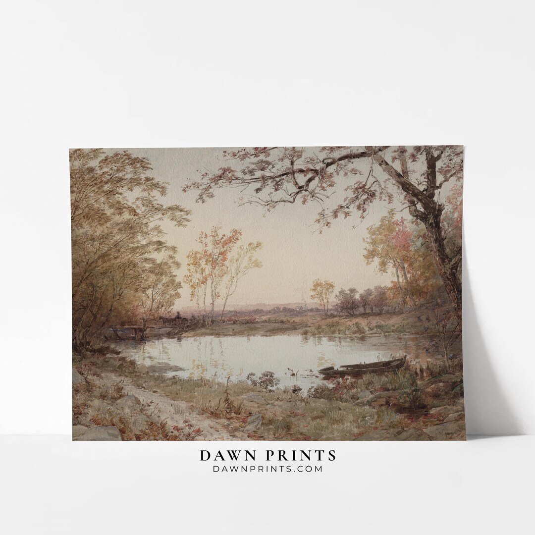 Neutral Forest Watercolor Painting Muted Fall Landscape Print Vintage ...