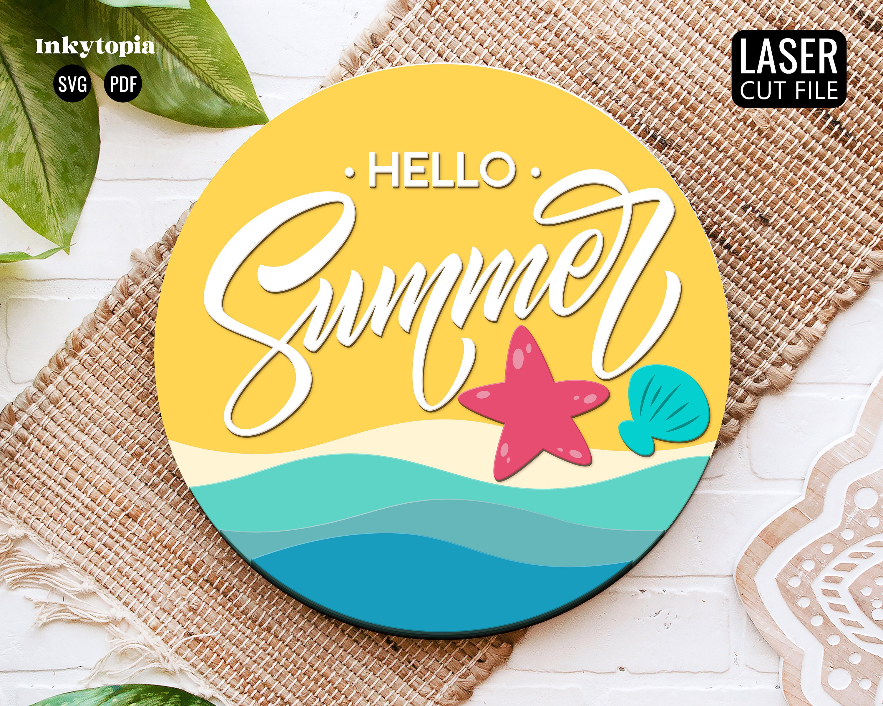 Hello Summer SVG Beach SVG PDF Round Wood Sign for Summer - Etsy
