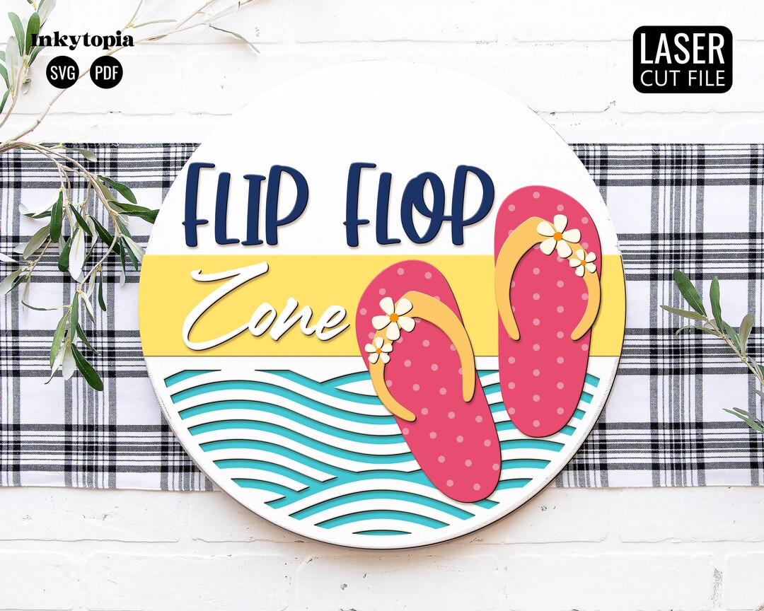 Flip Flop Zone SVG | Beach SVG, PDF, Round Wood Sign for Summer Décor ...
