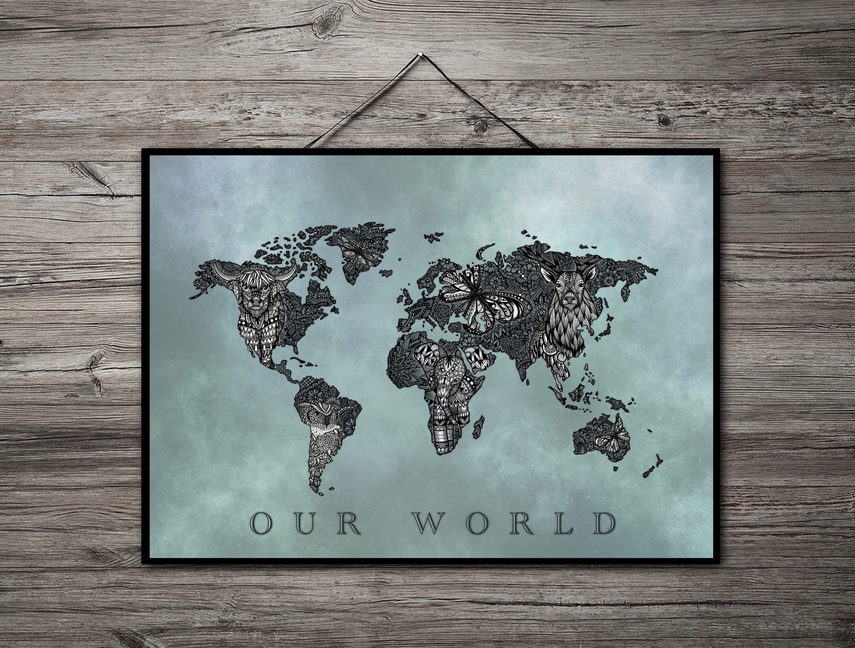 World Map Zentangle - Etsy
