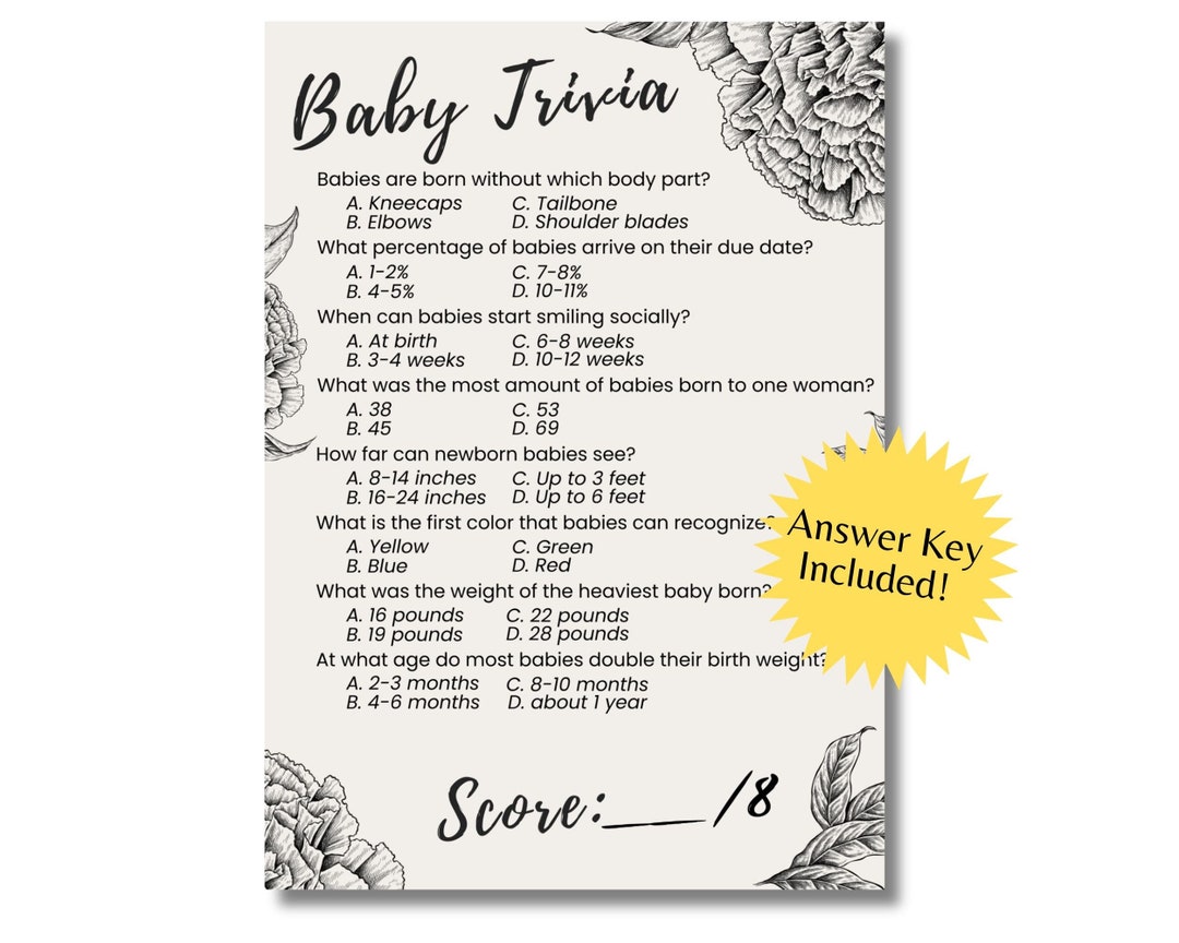 Neutral Baby Shower Trivia Game (printable Download With Answer Key) - Etsy