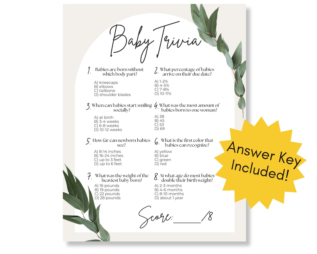 Baby Shower Baby Trivia Game (printable Downloads With Answer Key) - Etsy