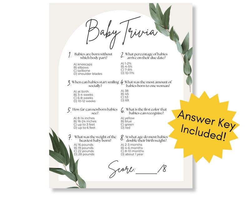 Baby Shower Baby Trivia Game (printable Downloads With Answer Key) - Etsy
