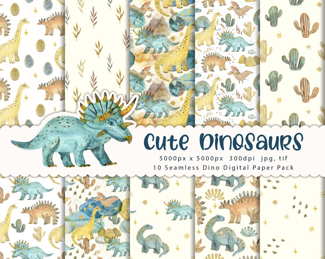 Dinosaur Watercolor Digital Paper Pack DINO Scrapbook Paper Wallpaper ...