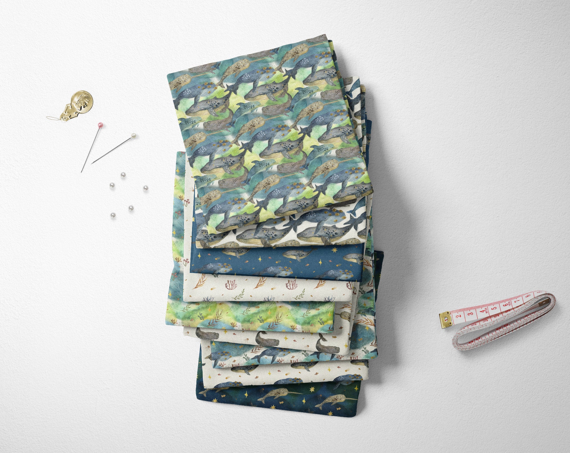 Watercolor Whales Digital Paper Pack Nautical Seamless Patterns ...