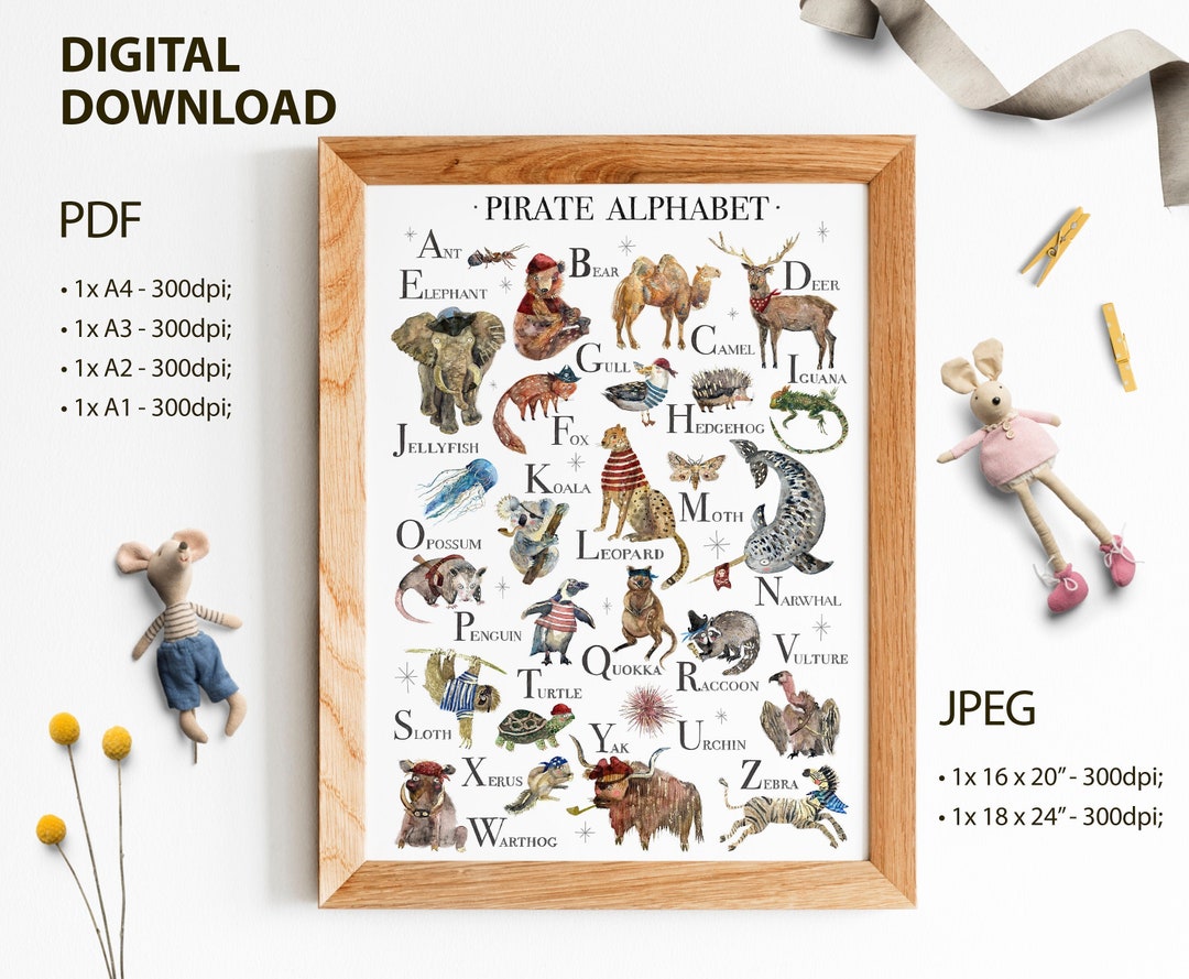 ABC Poster for Printing, Watercolor English Alphabet With Animals ...