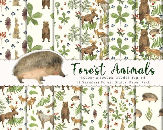 Woodland Animals Digital Papers Nursery Digital Papers | Etsy