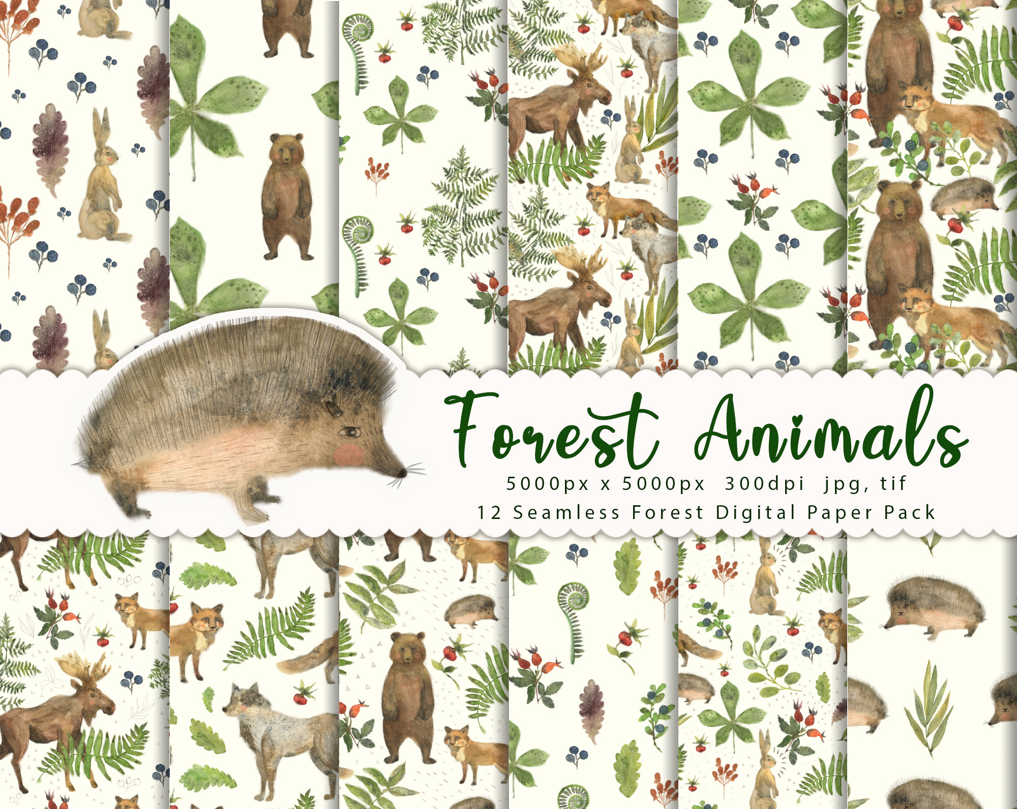 Woodland Animals Digital Papers, Nursery Digital Papers, Woodland ...
