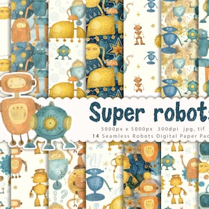 Robots Watercolor Digital Paper Pack Robots Scrapbook Paper Wallpaper ...