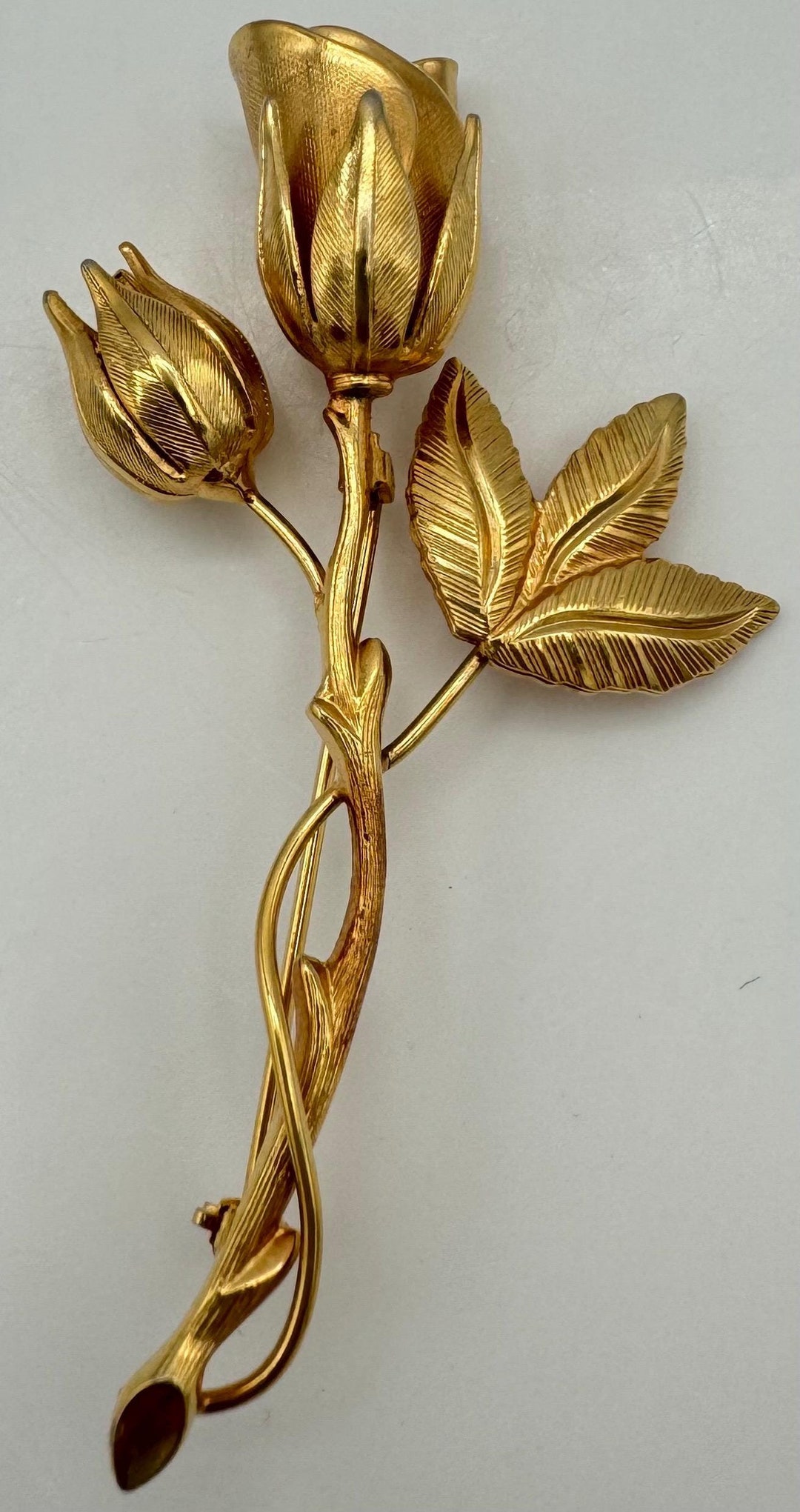 Vintage 50’s Gold Tone Rose Brooch/pin - Etsy