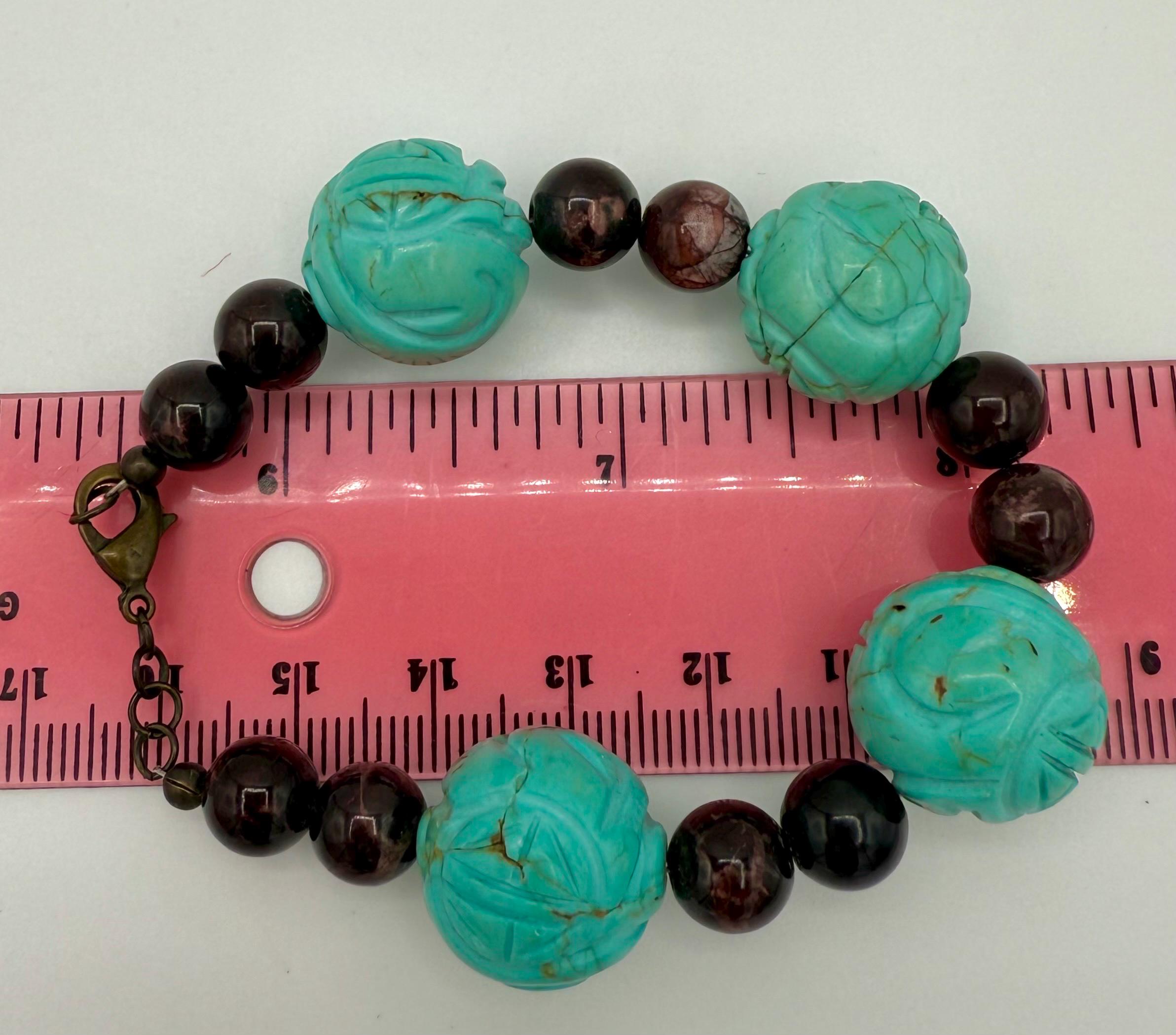 Turquoise Chocolate Brown Jadeite Bracelet - Etsy