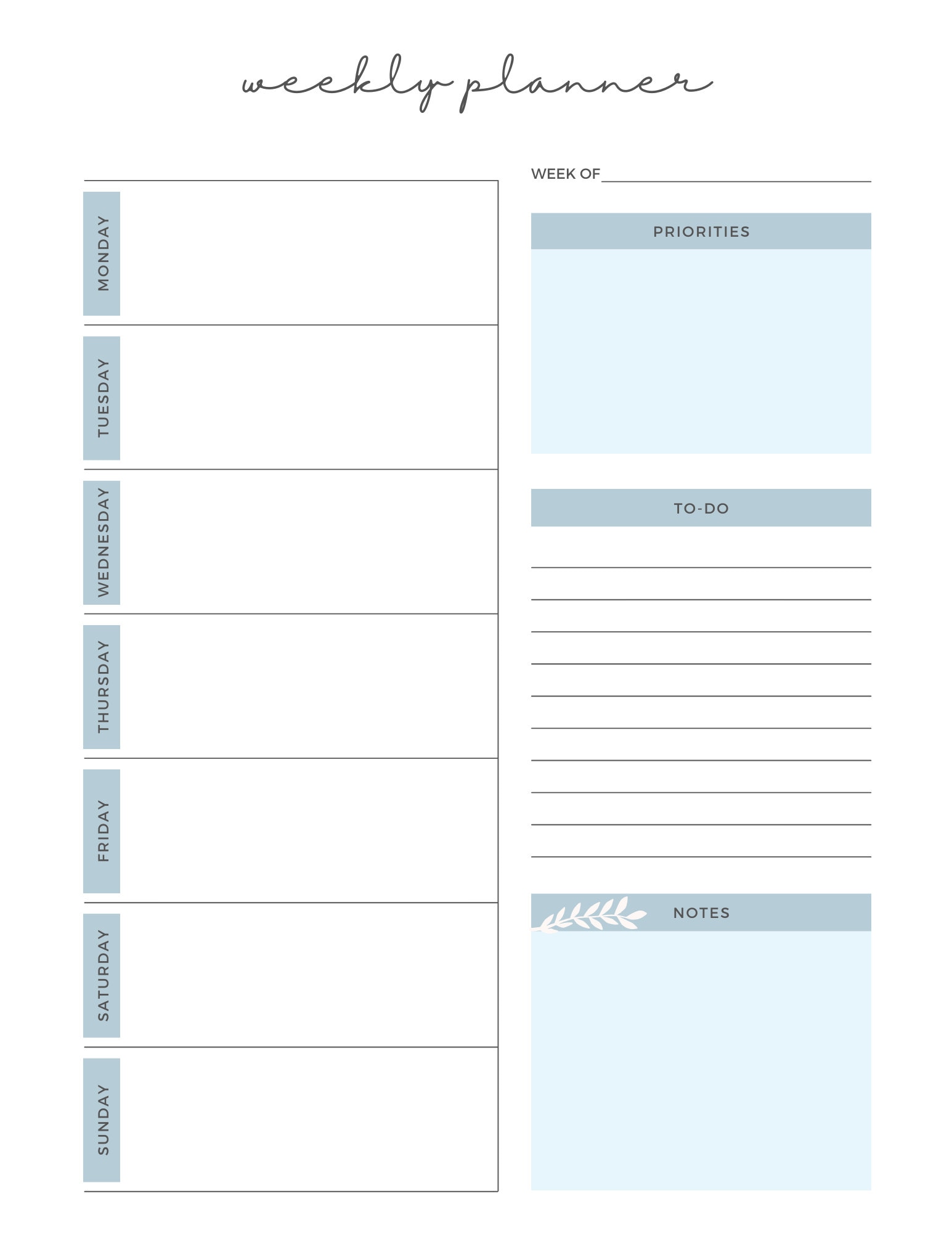 Multiple Colors - Weekly Planner Printable to Do List, Minimal Weekly ...