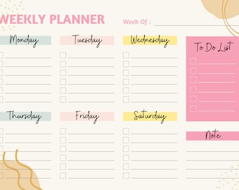 Weekly Planner Printable to Do List, Minimal Weekly Schedule, Weekly ...
