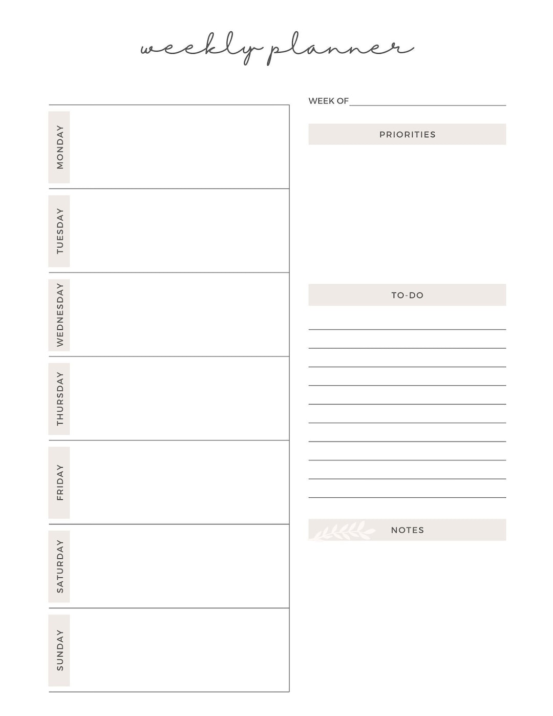 Multiple Colors - Weekly Planner Printable to Do List, Minimal Weekly ...