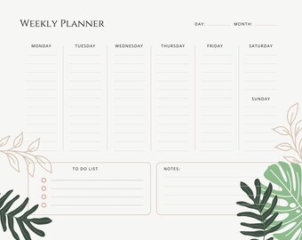 Weekly Planner Printable to Do List, Minimal Weekly Schedule, Weekly ...