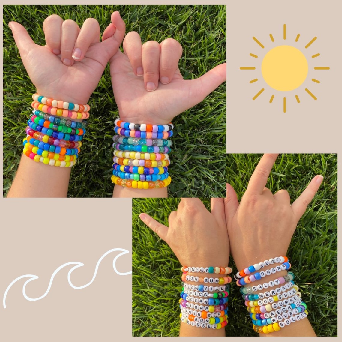 Beachy Summer Themed Kandi Word Bracelets L Unique Unisex - Etsy
