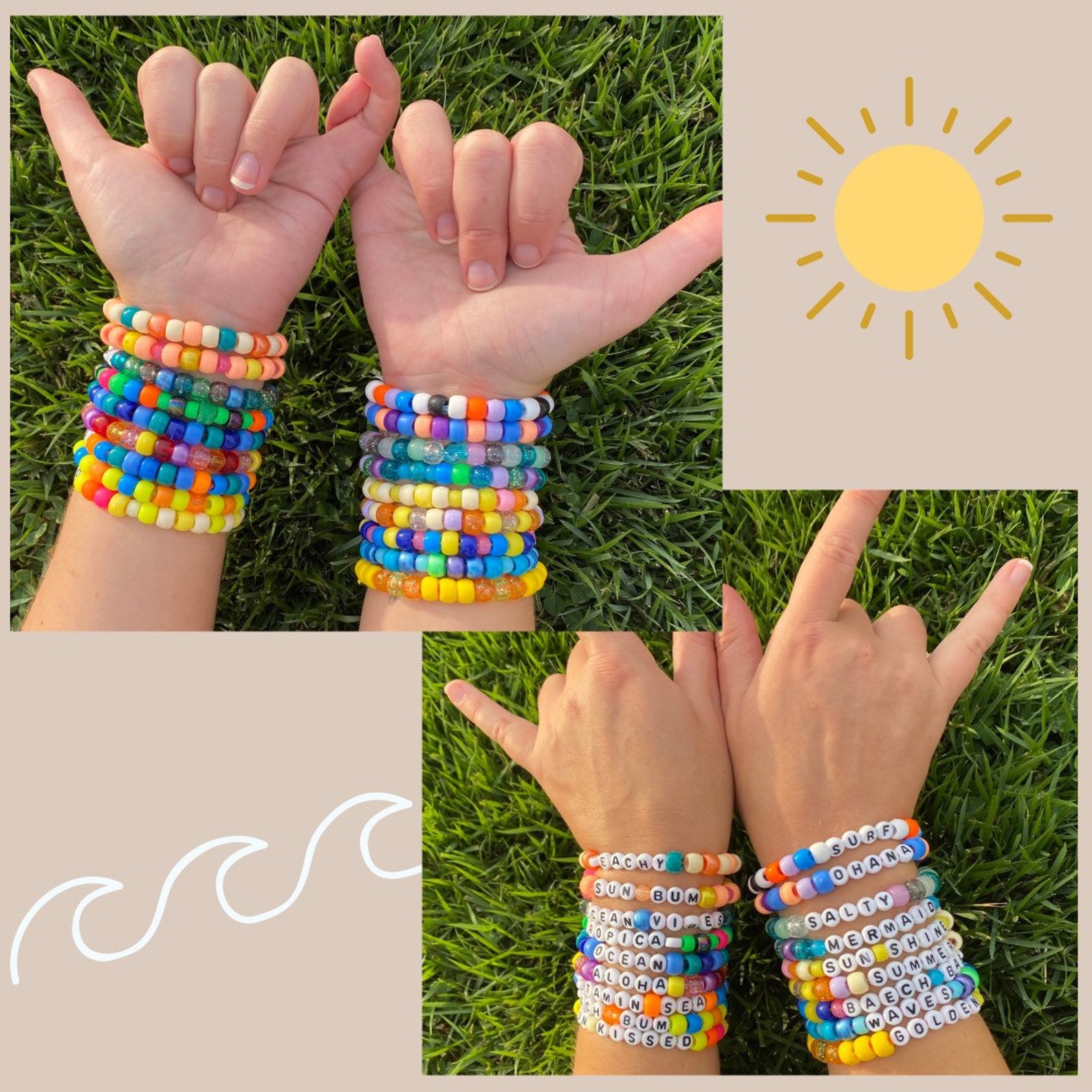 Beachy Summer Themed Kandi Word Bracelets L Unique Unisex Bracelets L ...