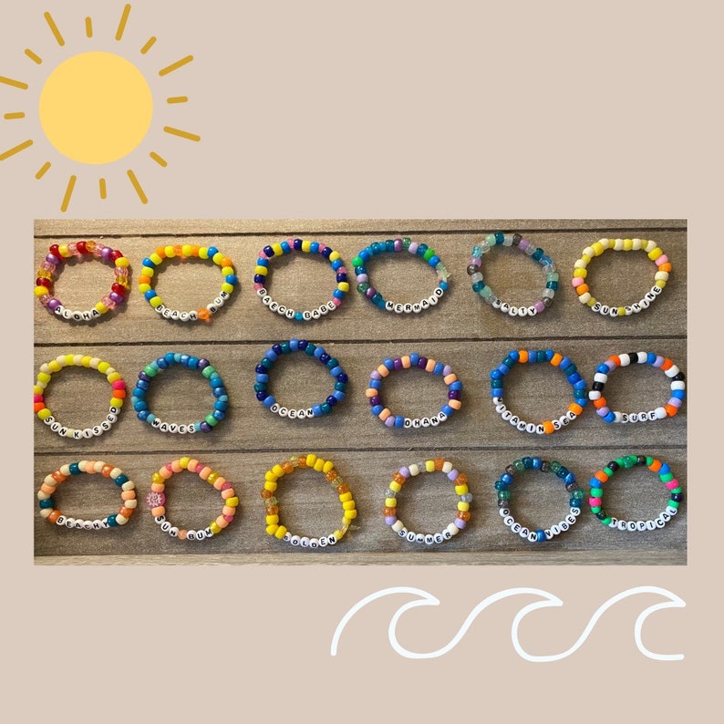 Beachy Summer Themed Kandi Word Bracelets L Unique Unisex - Etsy