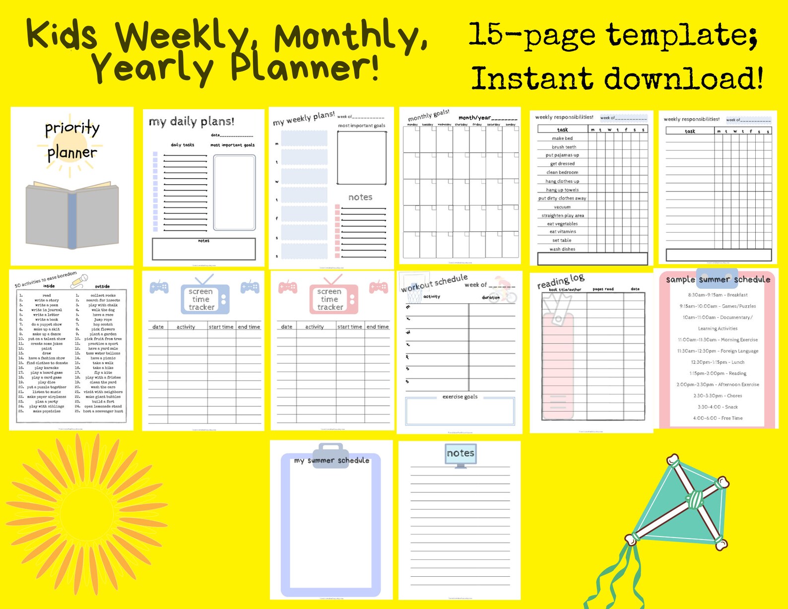 Kids Planner; Kids Schedule; Kids Printable Planner; Chore Chart ...