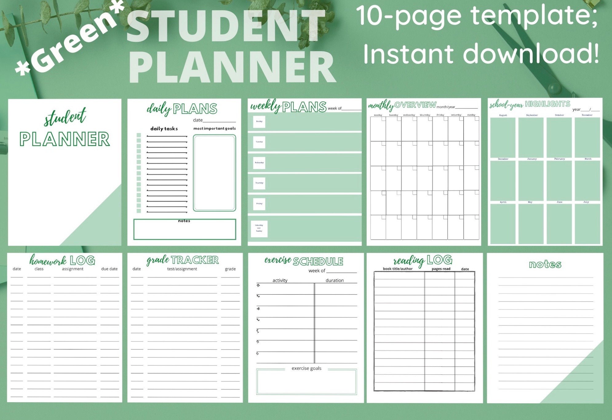 Student Planner; Instant Download; Academic Planner; Back-to-school ...