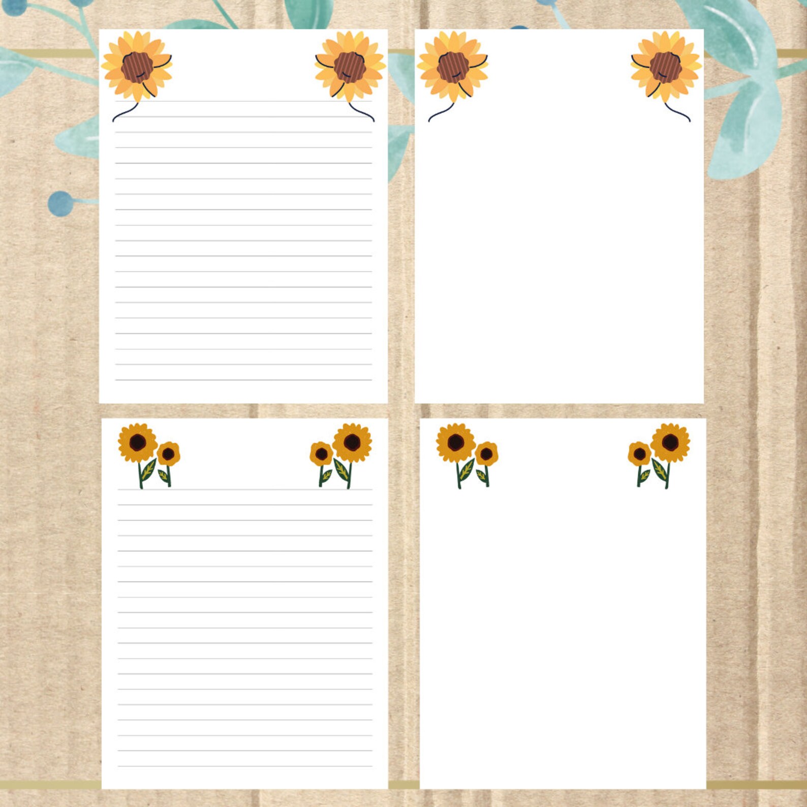 Sunflower Notebook Paper Stationery Paper Lined Paper - Etsy