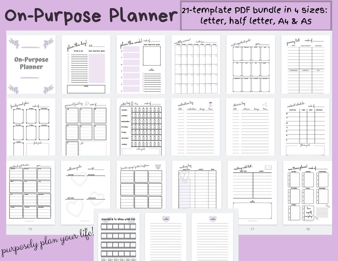 On-purpose Printable Planner Bundle Life Planner Planner Inserts ...