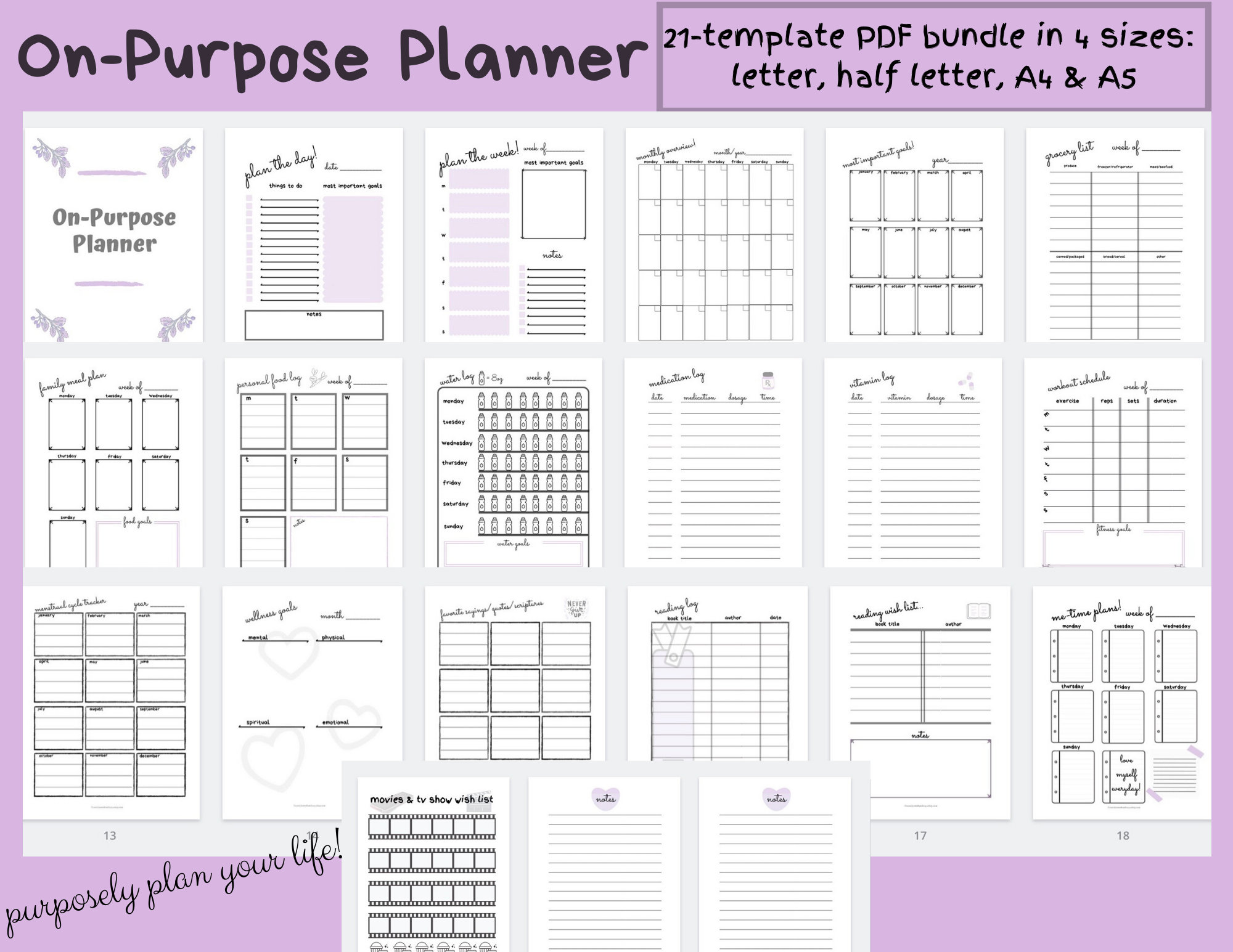 On-purpose Printable Planner Bundle Life Planner Planner Inserts ...