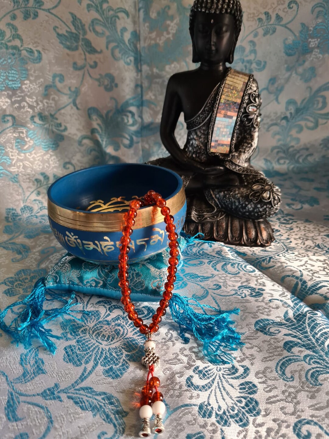 Orange #mala Beads# With Endless Knot - Etsy