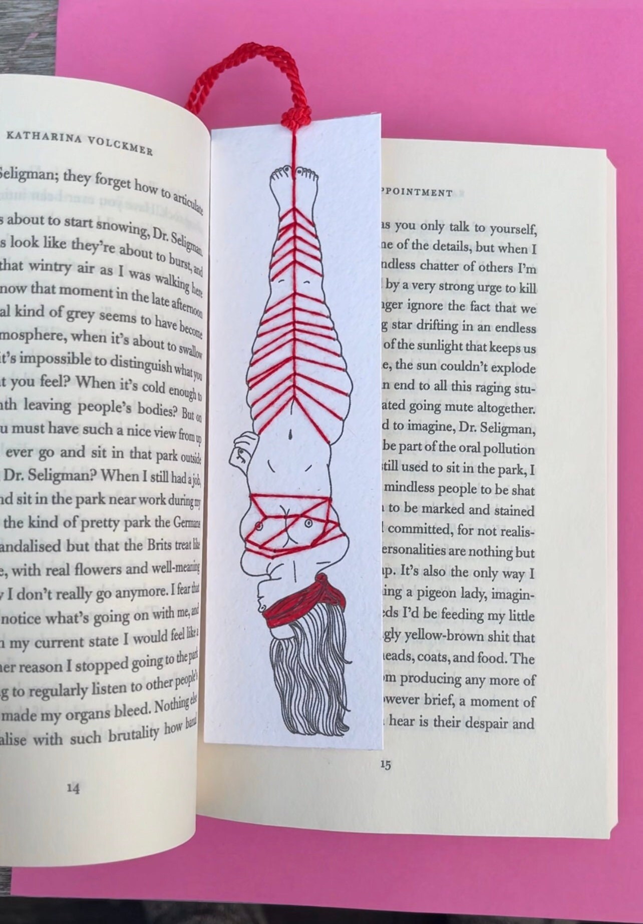 Handmade Rope Suspension Bookmark Paper Embroidery With Red Thread - Etsy