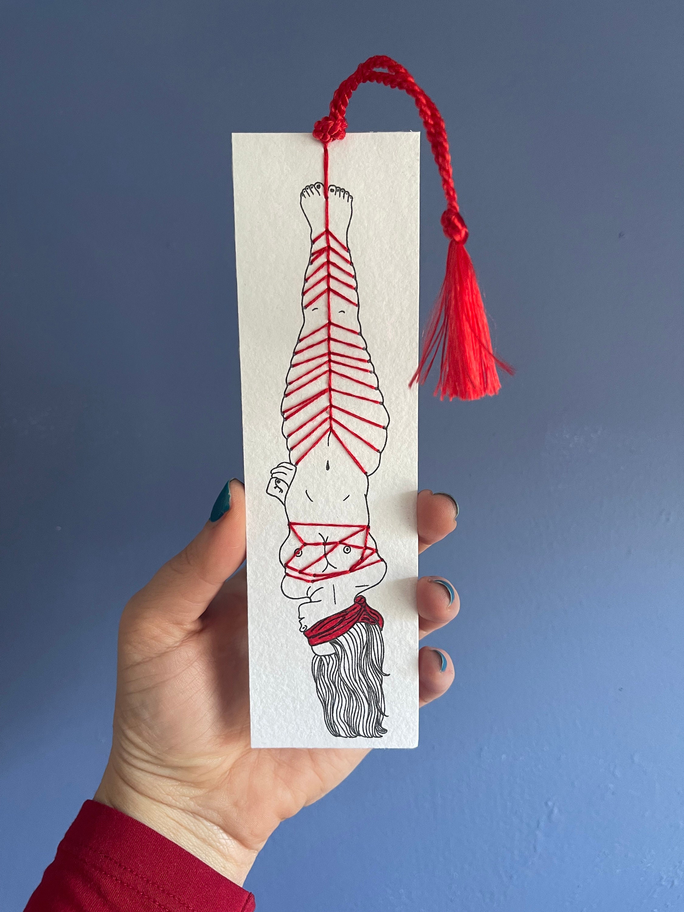 Handmade Rope Suspension Bookmark Paper Embroidery With Red Thread - Etsy