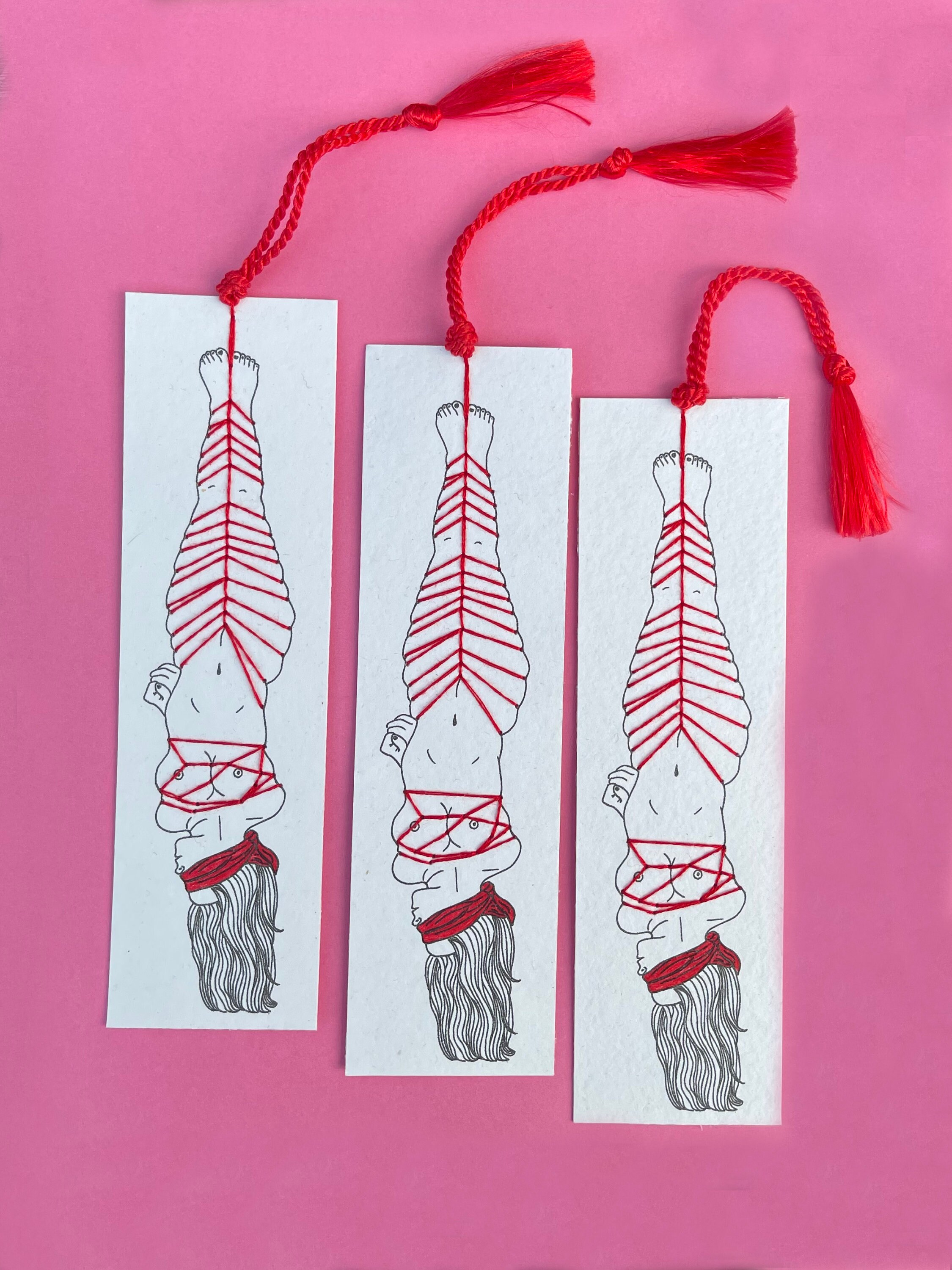 Handmade Rope Suspension Bookmark Paper Embroidery With Red Thread - Etsy