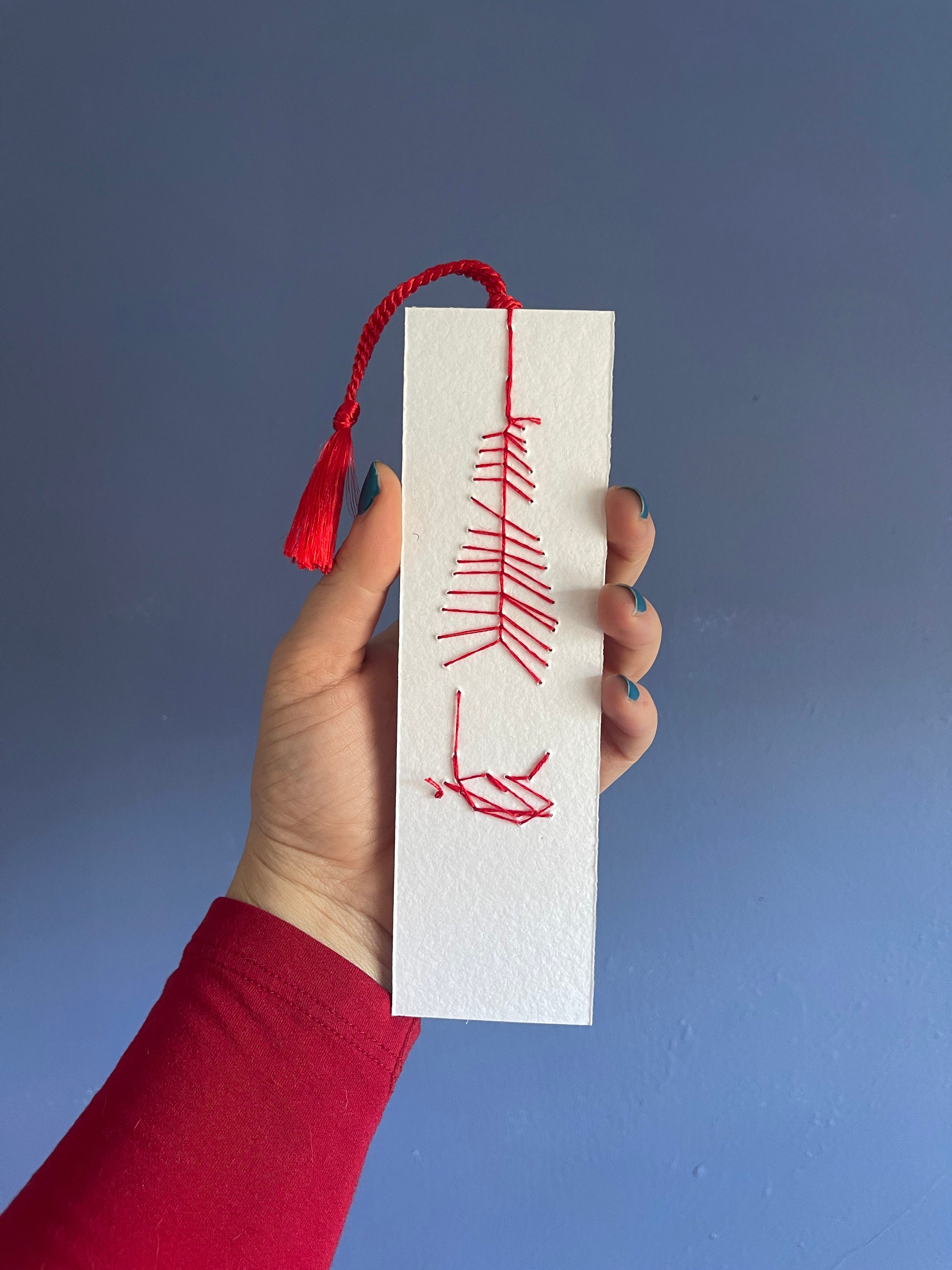 Handmade Rope Suspension Bookmark Paper Embroidery With Red Thread - Etsy