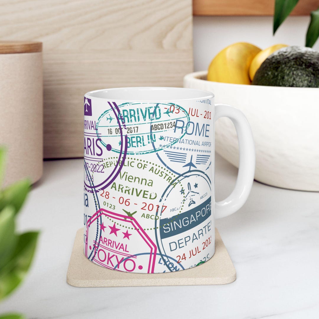 Travel-inspired Passport Stampcoffee Mug, Adventure Mug, Coffee Lover ...