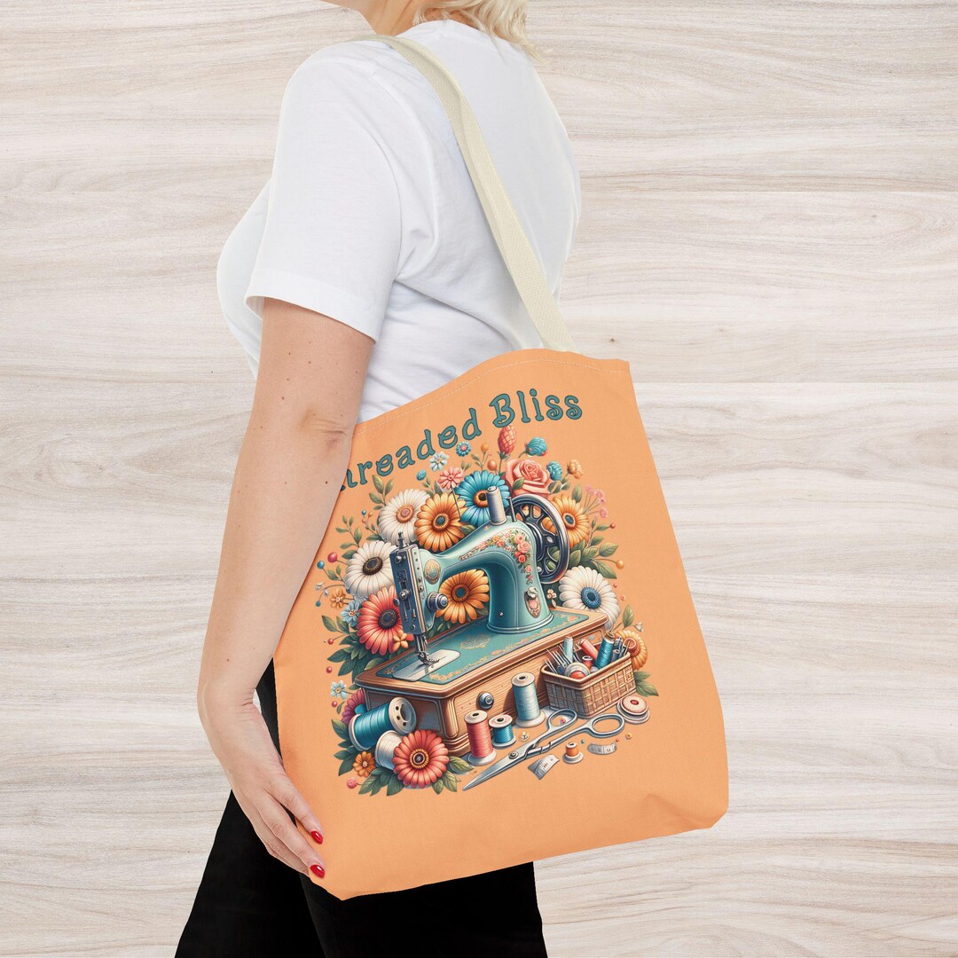 Cottage Core Tote Bag Threaded Bliss Sewing Bag, Quilter Gifts, Vintage Style Crafting Bag ...