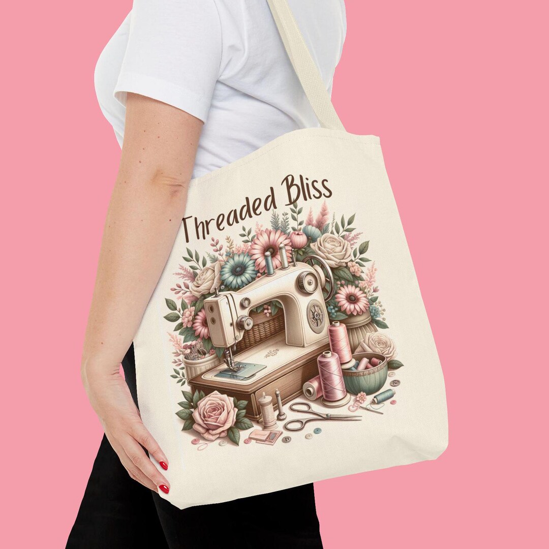 Cottage Core Tote Bag Threaded Bliss Sewing Bag, Quilter Gifts, Vintage Style Crafting Bag ...