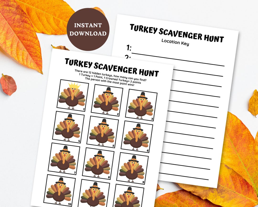 Turkey Scavenger Hunt for Kids, Thanksgiving Games, Home Scavenger Hunt ...