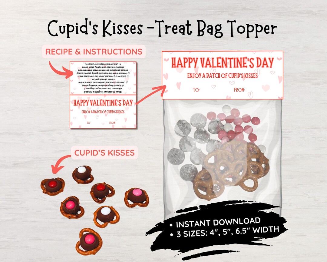 Cupid's Kisses Treat Bag Topper, Classroom Valentine, Valentine Baking ...