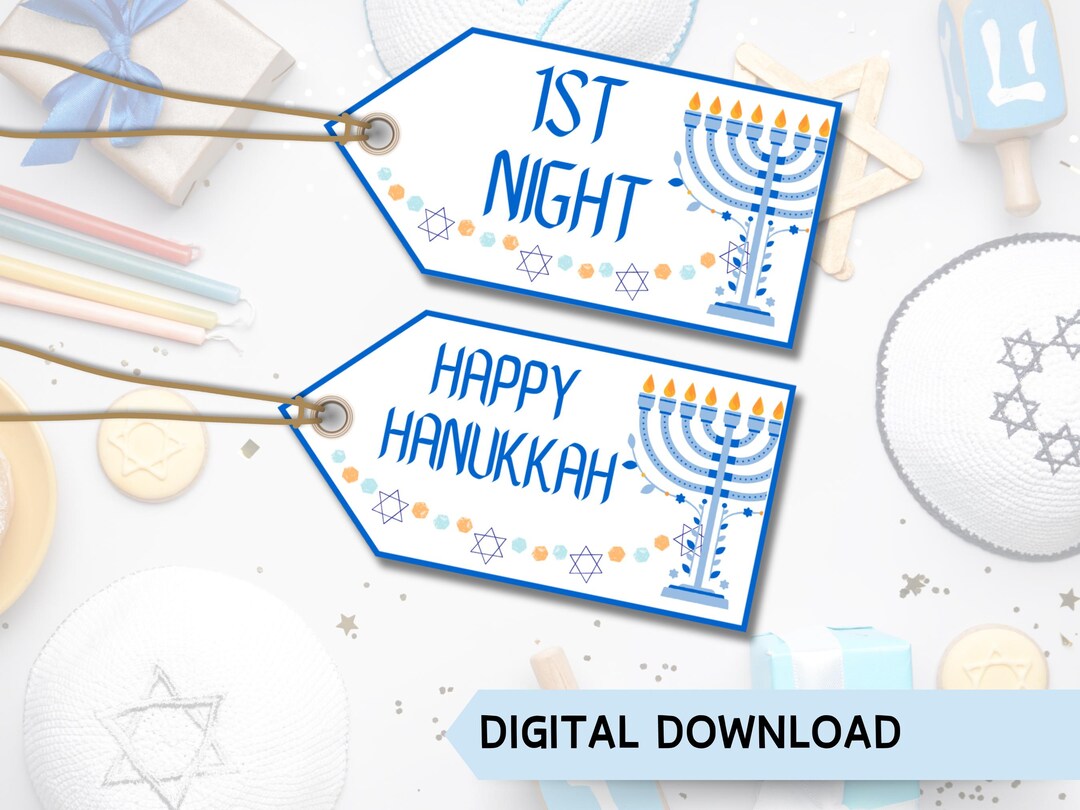 8 Nights of Hanukkah Gift Tags, Gift Tag Printable, Hanukkah Printable ...