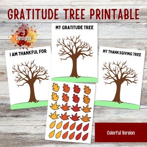 Gratitude Tree Kids Coloring Activity, Fall Printable Art, Thanksgiving ...