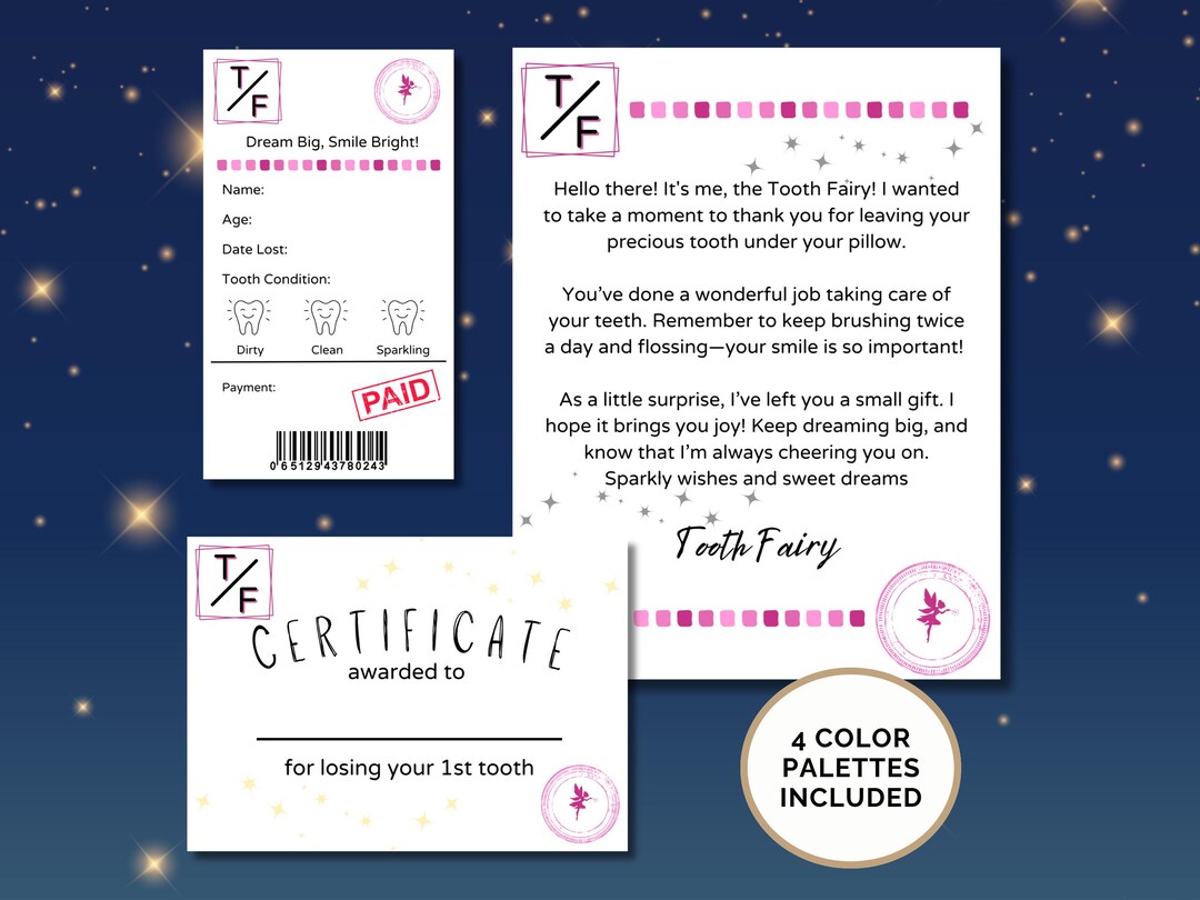 Tooth Fairy Letter With Tooth Fairy Receipt and First Lost Tooth ...