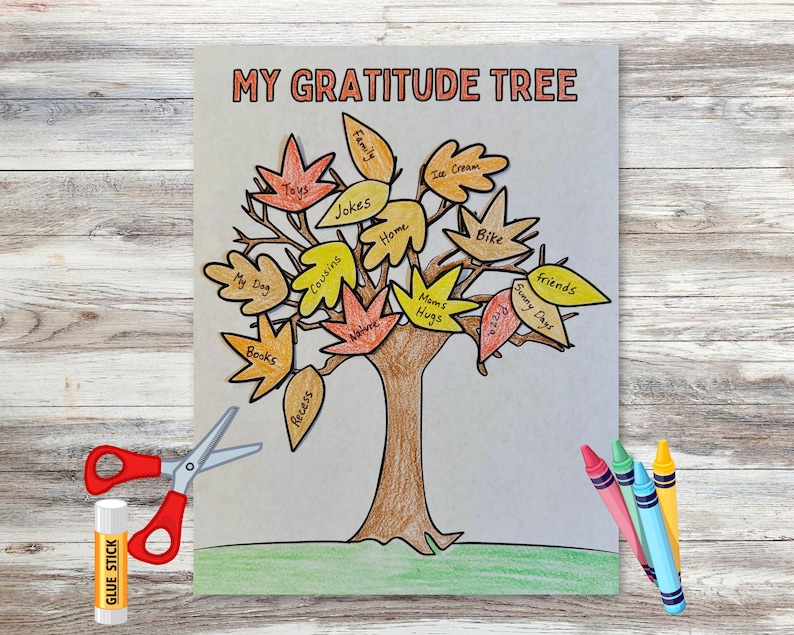 Gratitude Tree Kids Coloring Activity, Fall Printable Art, Thanksgiving ...